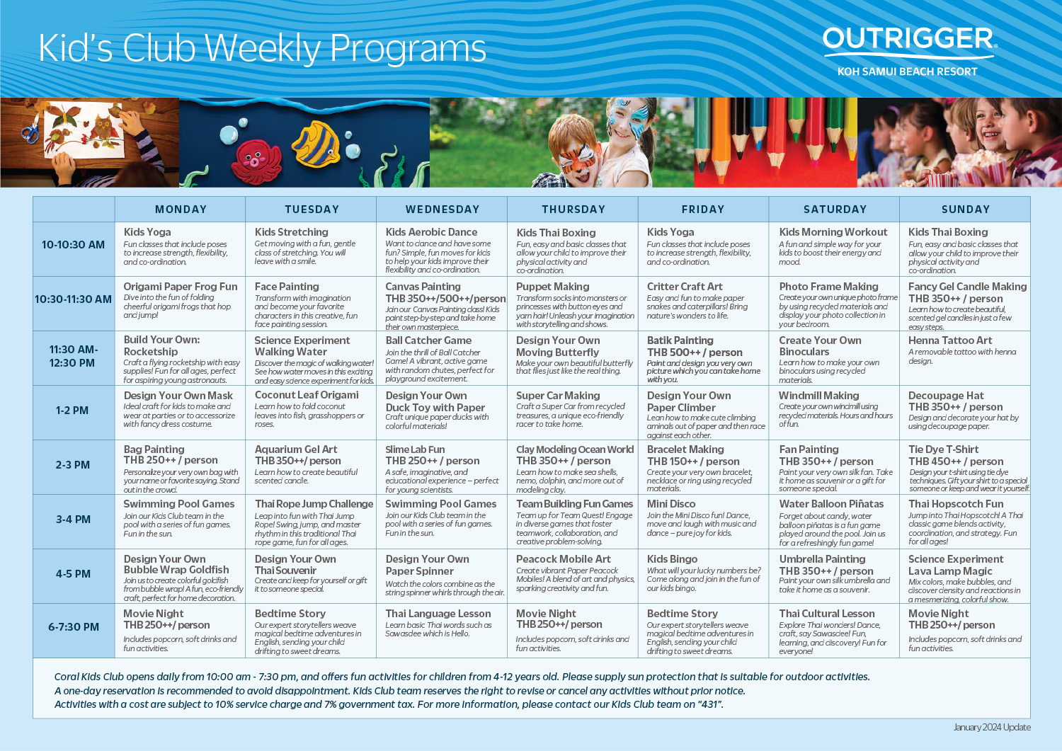 Kid's Club Weekly Calendar