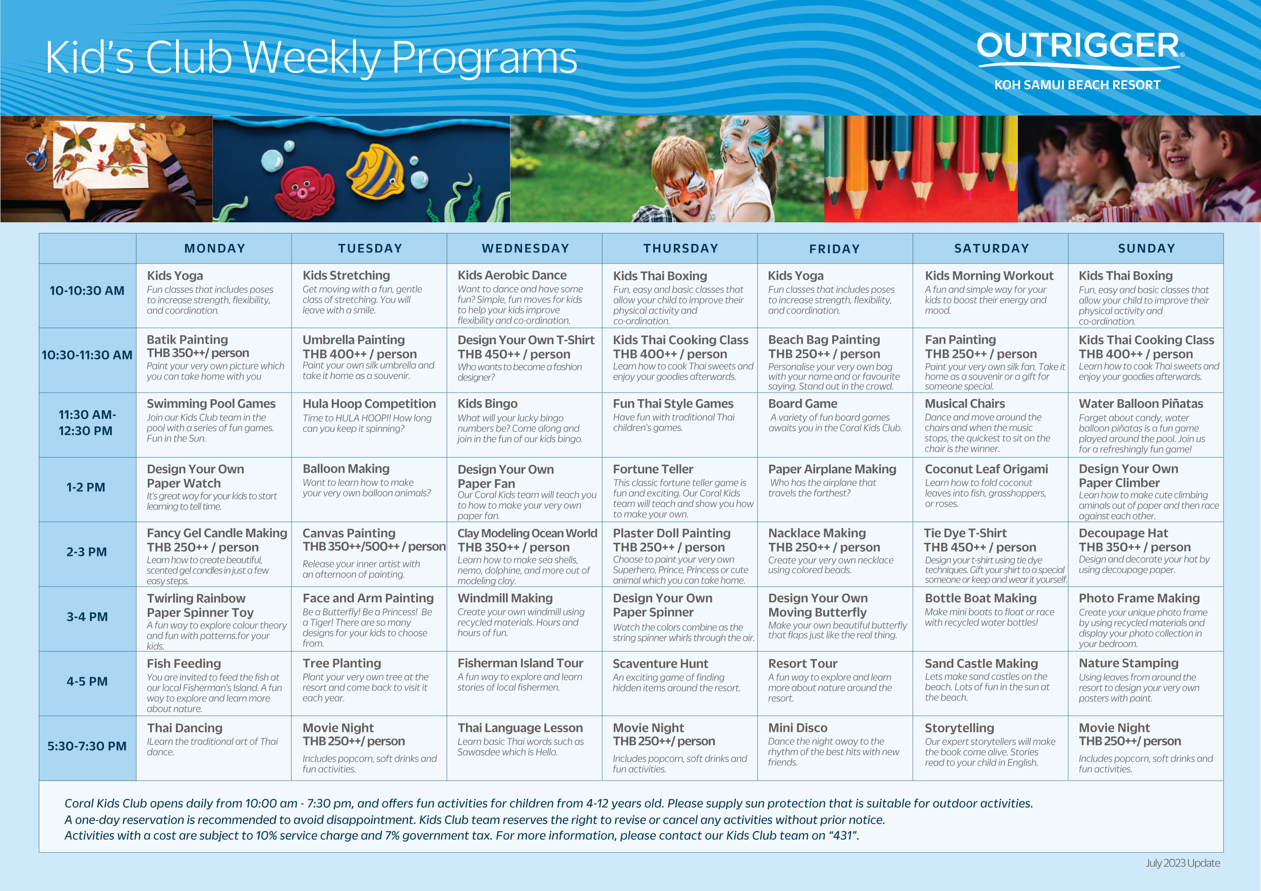 Kid's Club Weekly Calendar